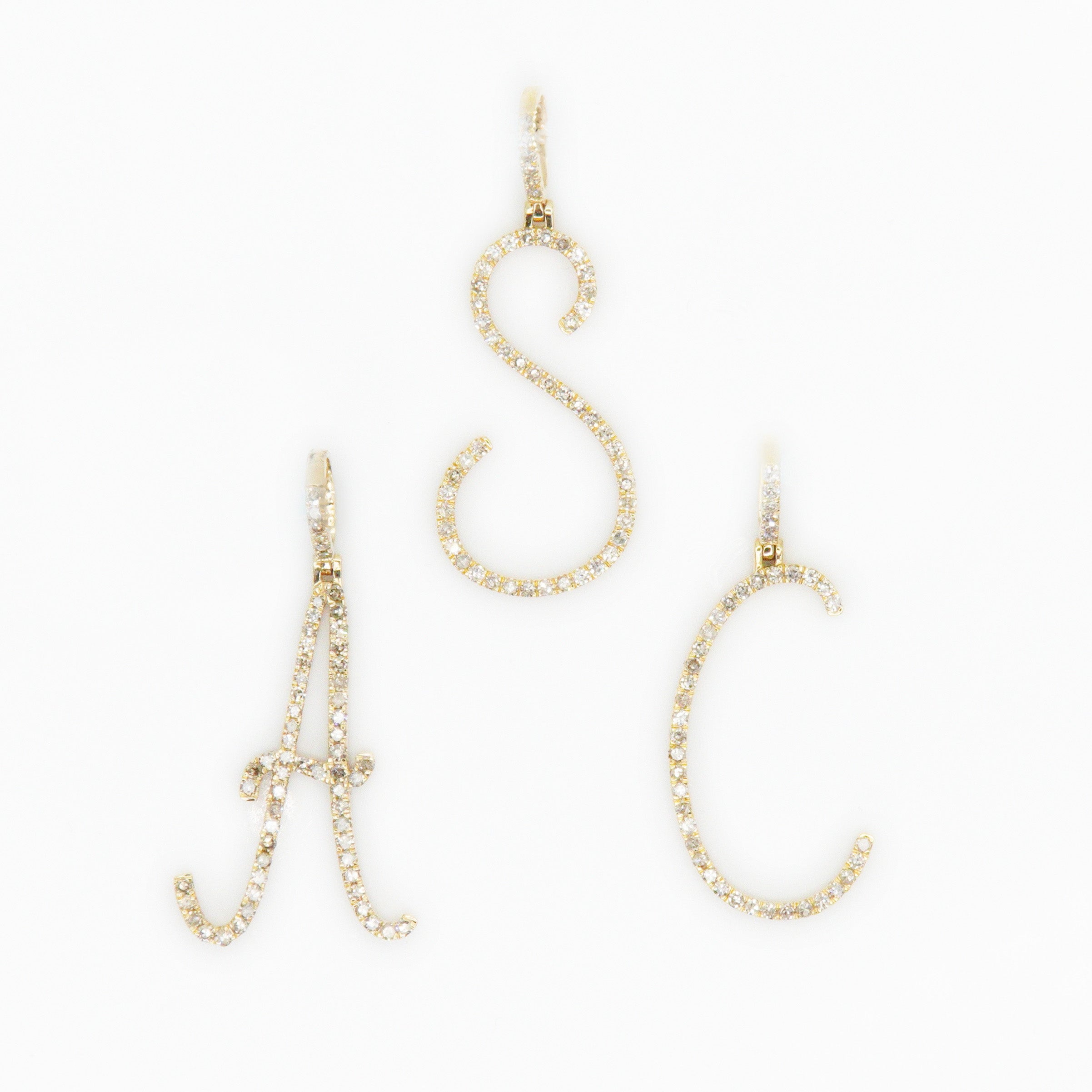 14k Solid Gold Diamond Script Letter Initial Pendant & Chain Set - 700